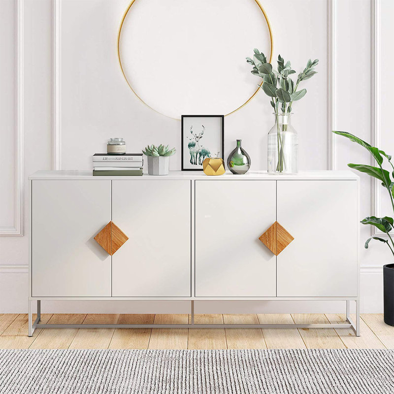 Ebern Designs 63"L Buffet Cabinet 4 Doors Modern Kitchen Buffet Storage Sideboard Cabinet ...